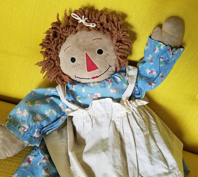 Lovely ! OLD Homemade Cloth 20" Raggedy Ann Rag Doll W Stitched Face ...