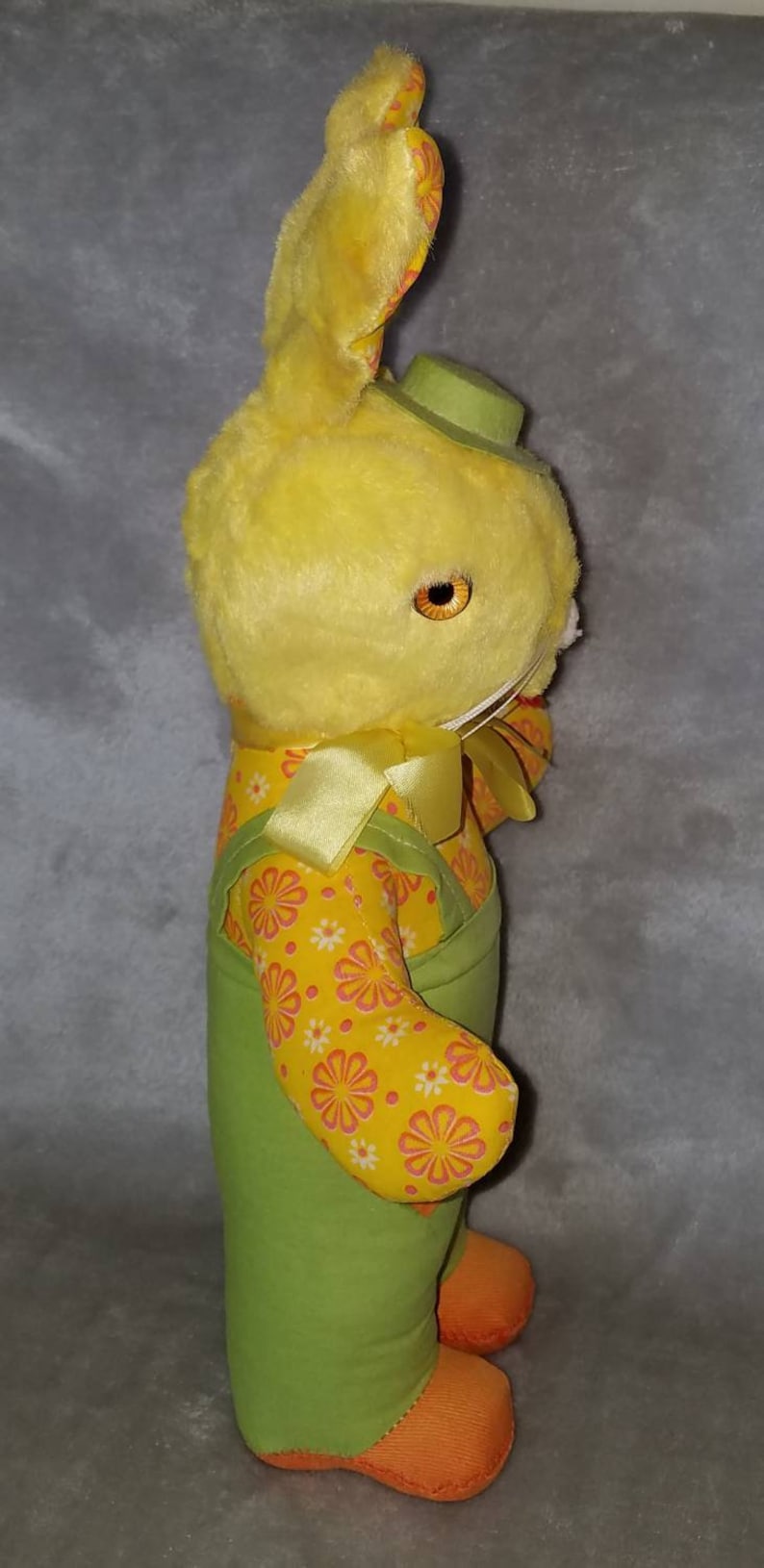 Vintage 60s Mod Stuffed Yellow Plush Easter Bunny Rabbit Boy Doll W ...