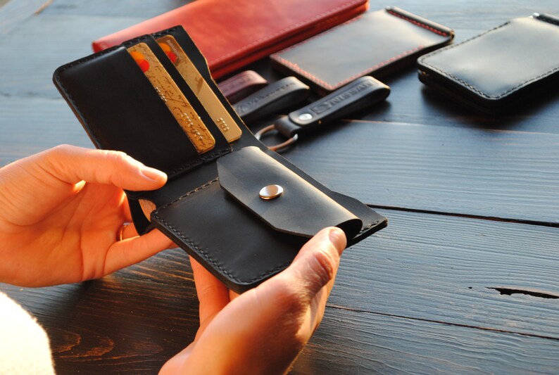 Handmade Mini Wallet for Men. Black Leather Men Wallet. Bifold Wallet ...