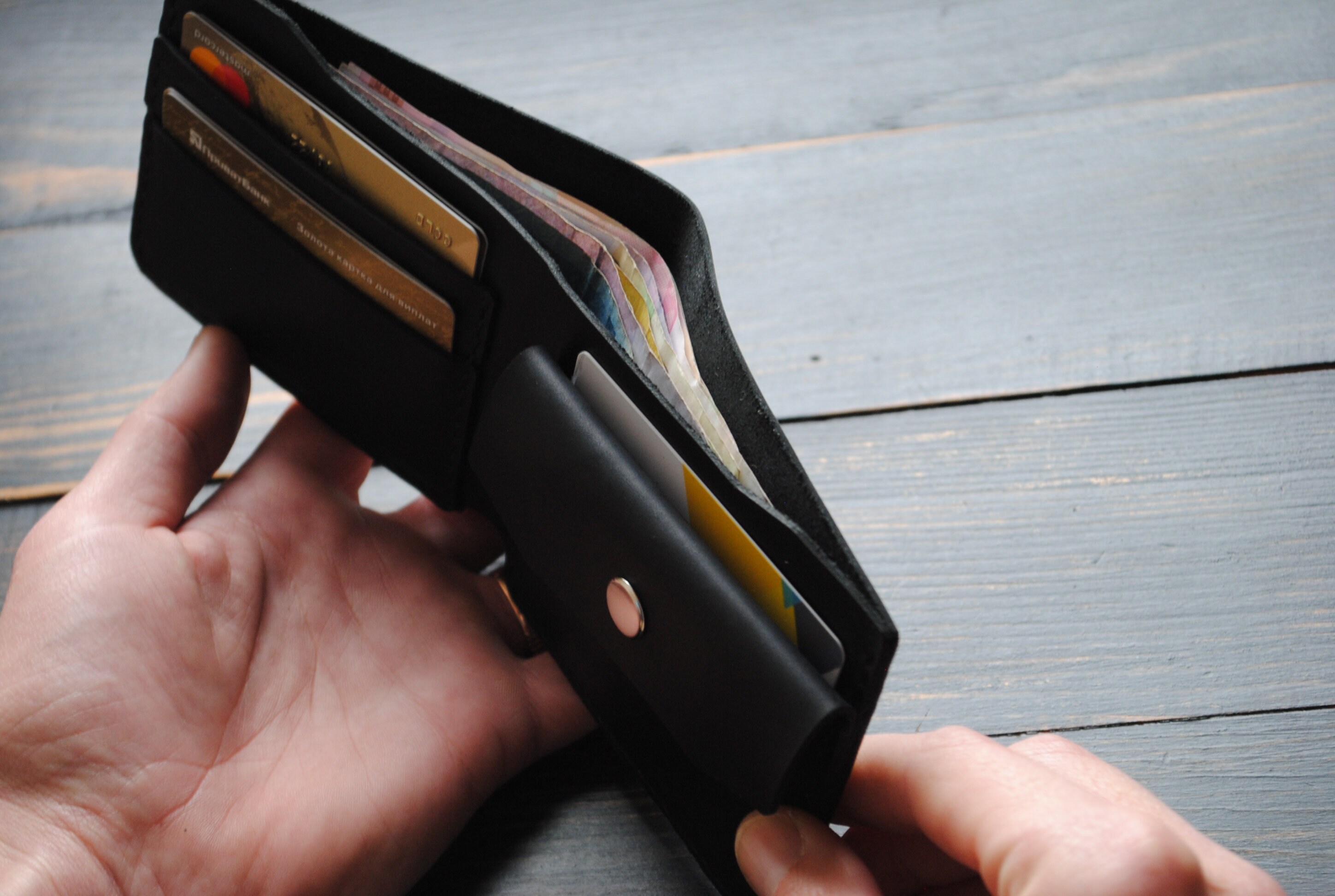 Handmade Mini Wallet for Men. Black Leather Men Wallet. Bifold Wallet ...