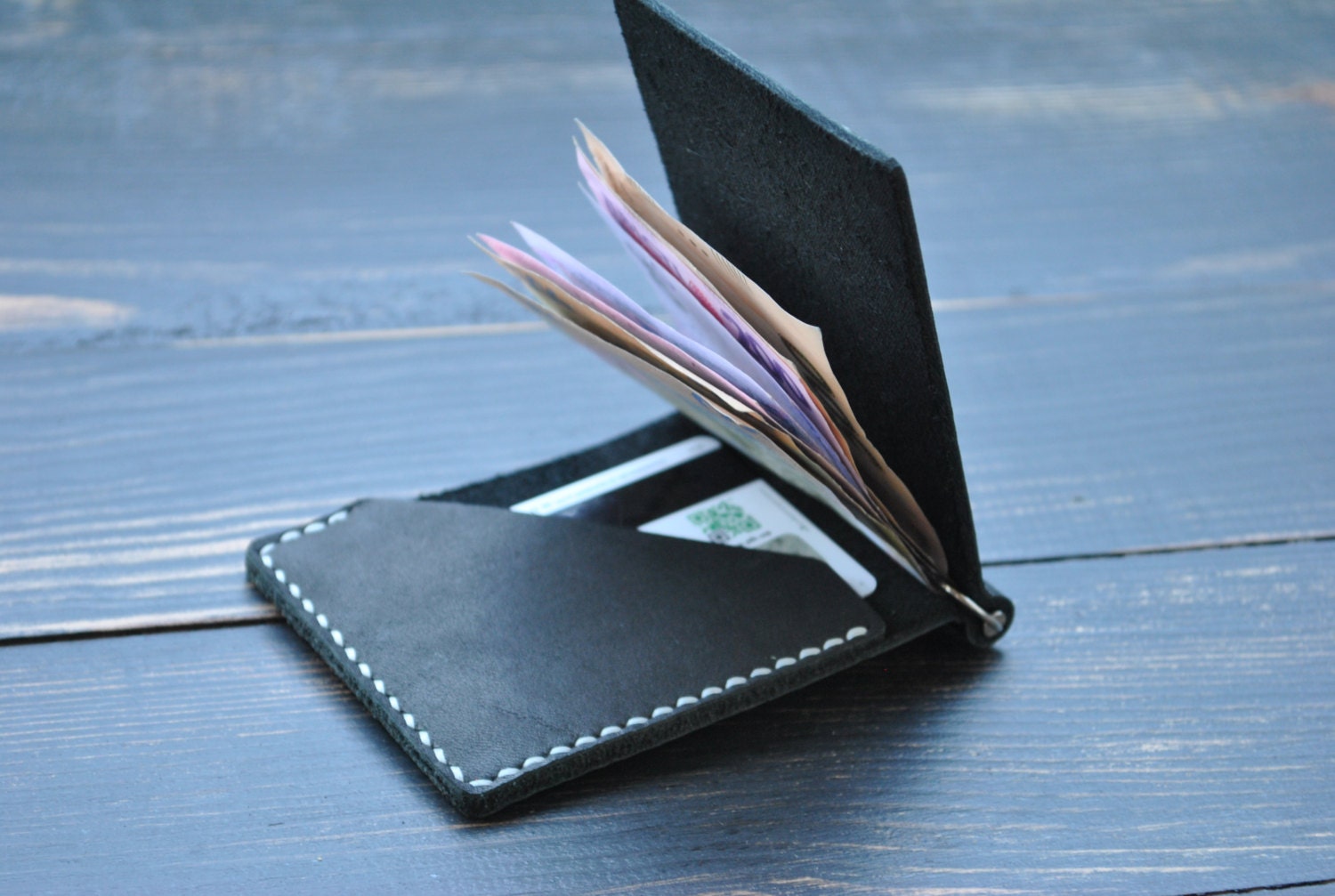 Leather Card Holderfrom Natural Leathermoney Clip Wallet | Etsy