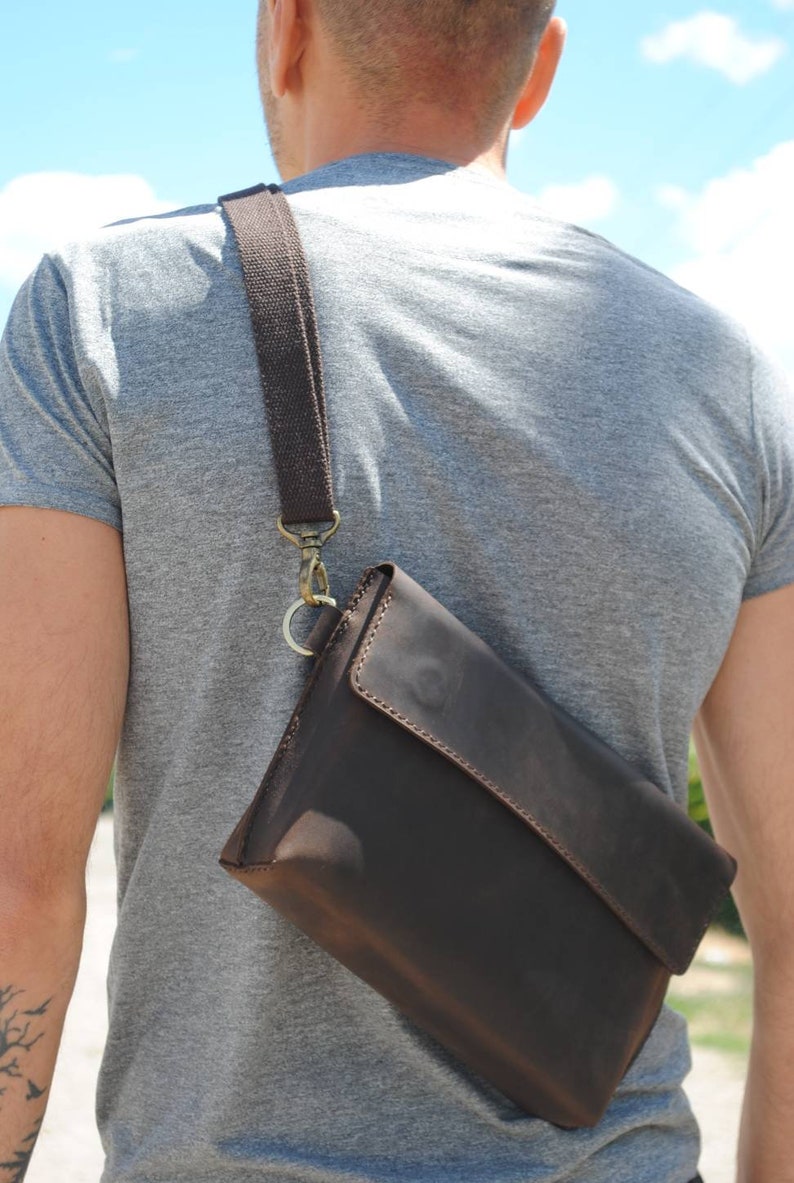 Black Leather Chest Bag Tactical Crossbody Bag Sling Bag - Etsy