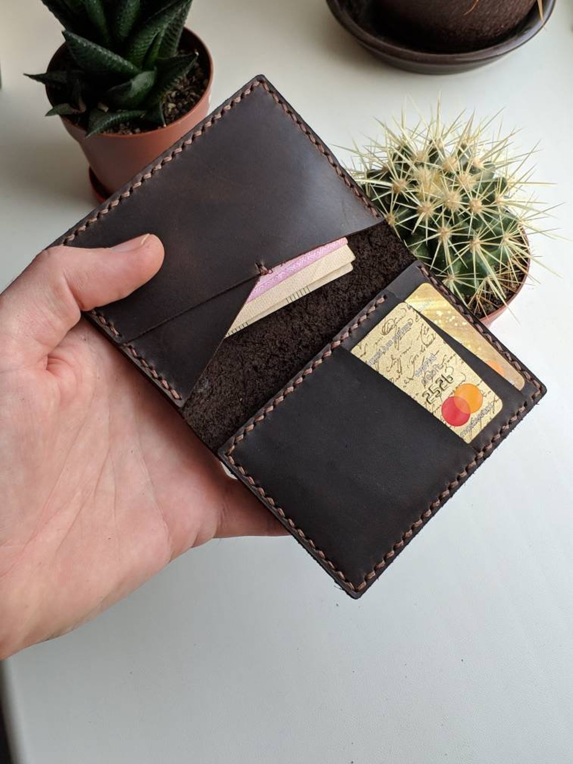 Mens leather card wallet Leather Bifold Wallet Leather | Etsy