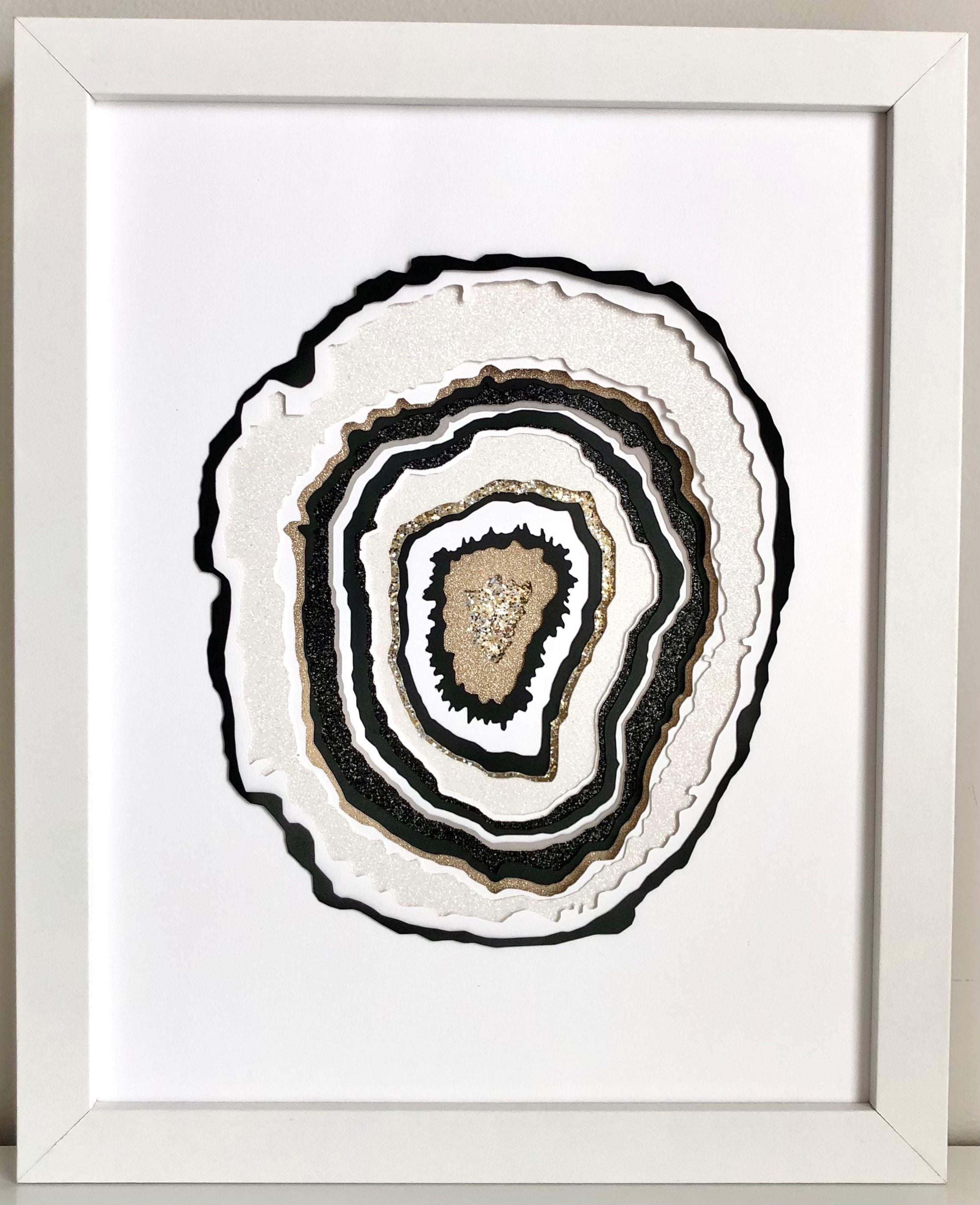 Black and White Geode Framed Paper Cut Art Layered Paper Art - Etsy