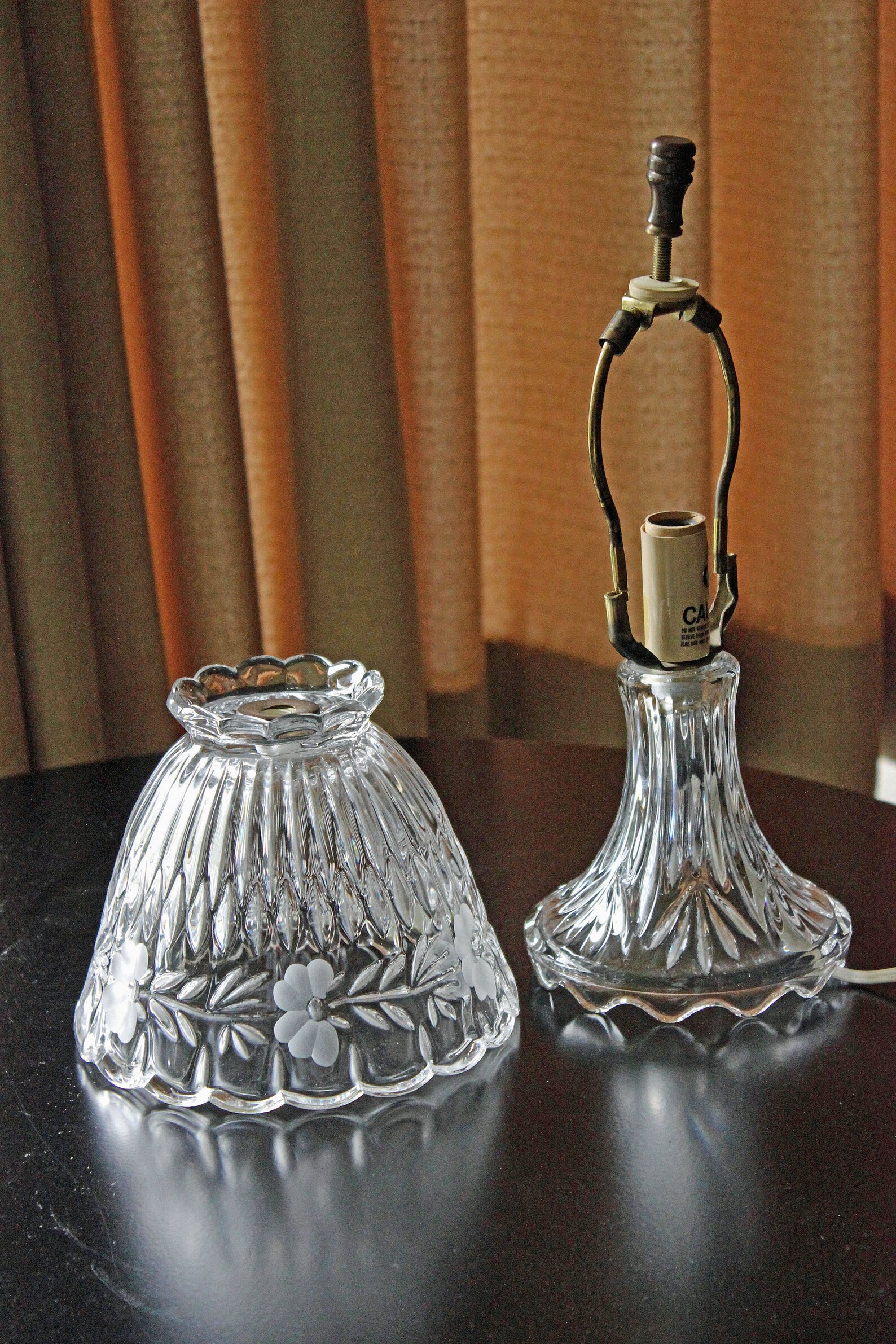 Princess House Crystal Lamp Etched Cut Glass Pedestal and Shade in Cord ...