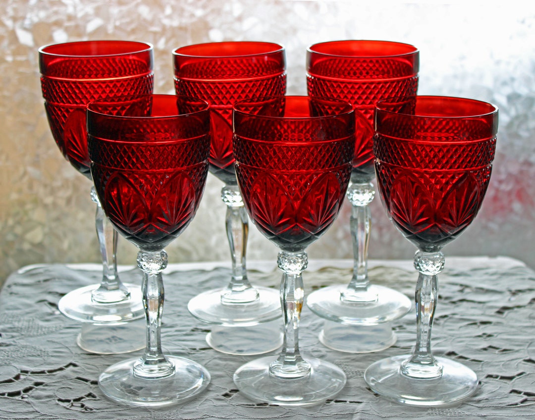 6 Ruby Red Wine Glasses Luminarc France Cristal D'arques Durand Pattern ...