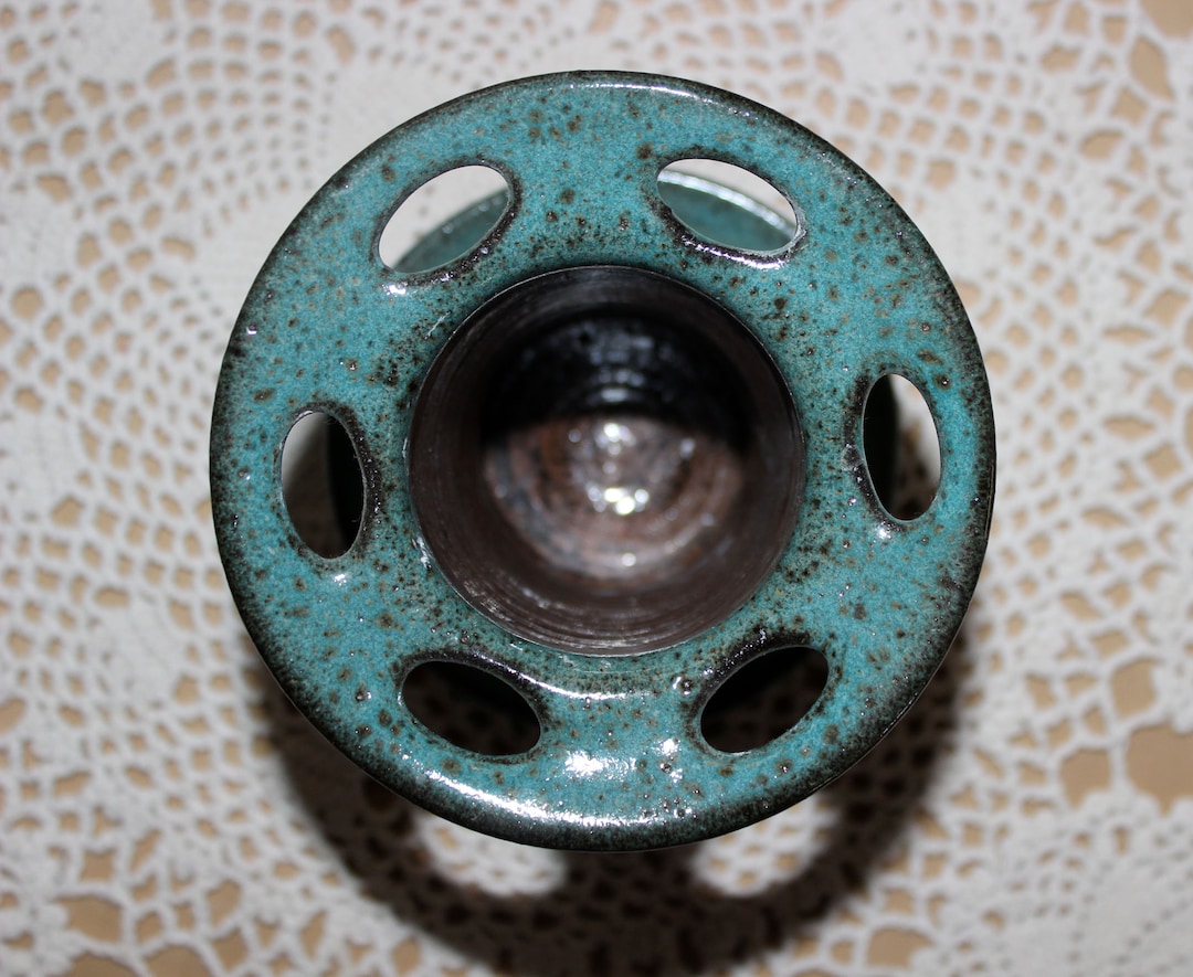 Pottery Studio Flower Frog Vase Signed pocock Blue - Etsy