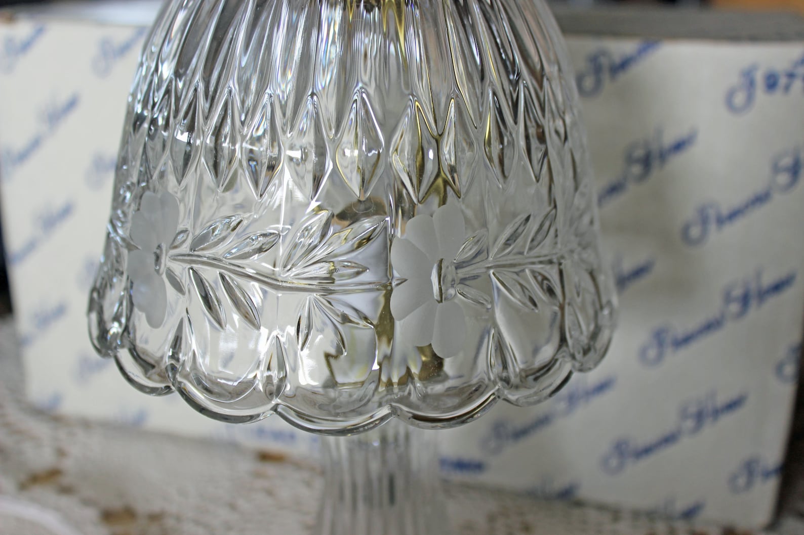 Princess House Crystal Lamp Etched Cut Glass Pedestal and Shade in Cord ...