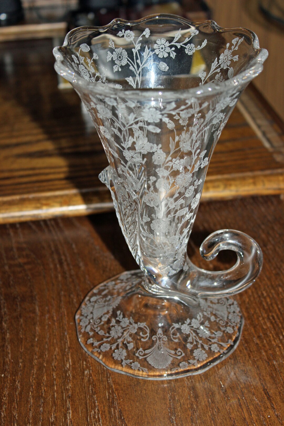 Etched Cornucopia Vase Elegant Cottage Decor Duncan Miller First Love ...