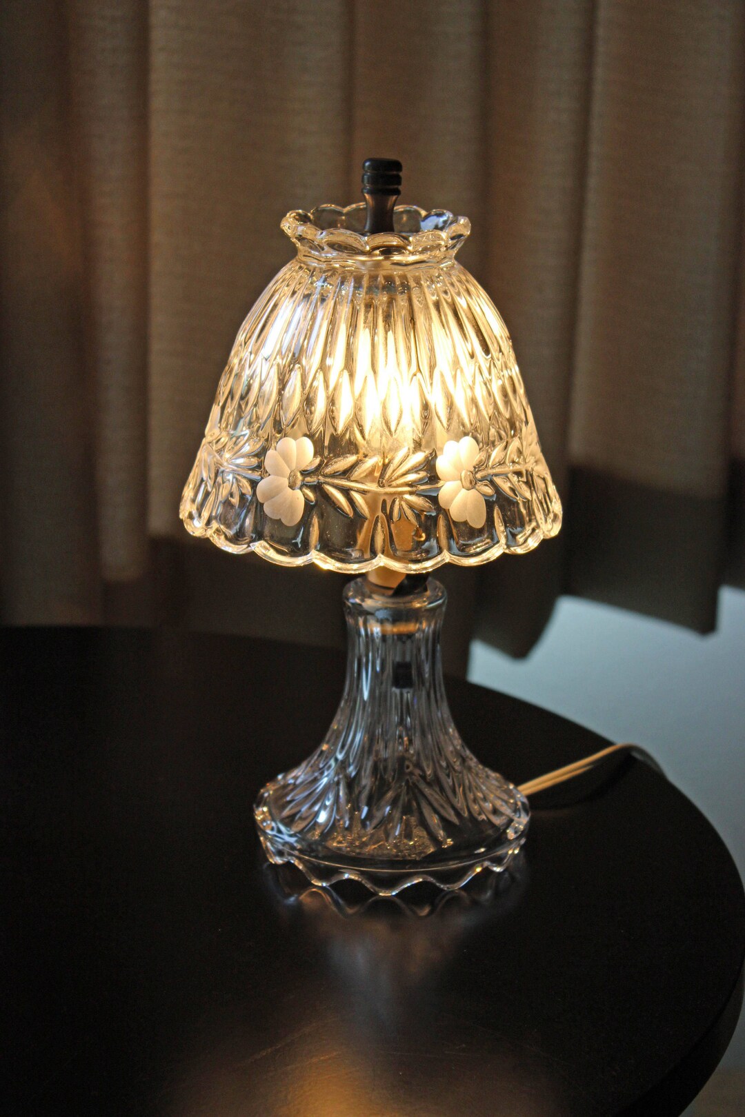 Princess House Crystal Lamp Etched Cut Glass Pedestal and Shade in Cord ...