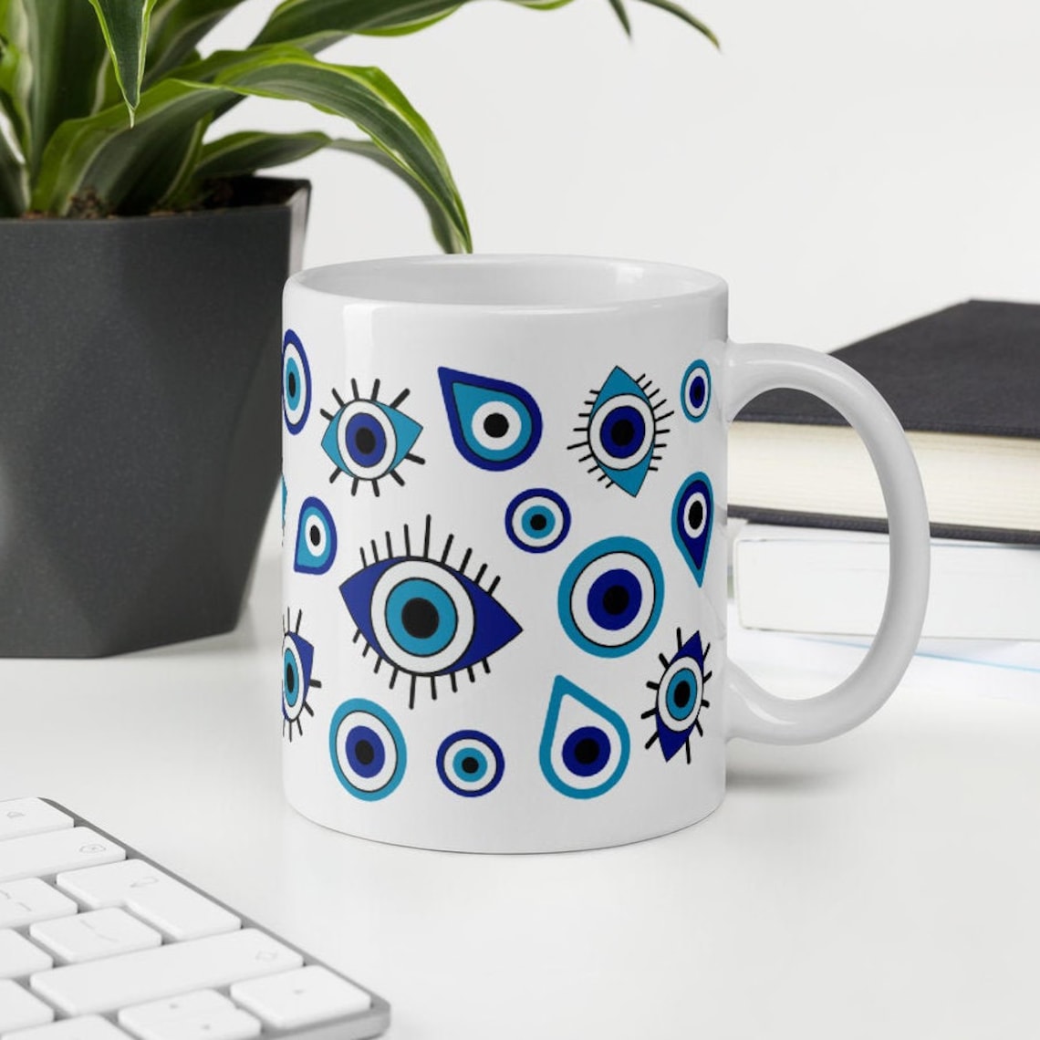 Evil Eye Coffee Mug Evil Eye Geometric Bohemian Art Mug - Etsy