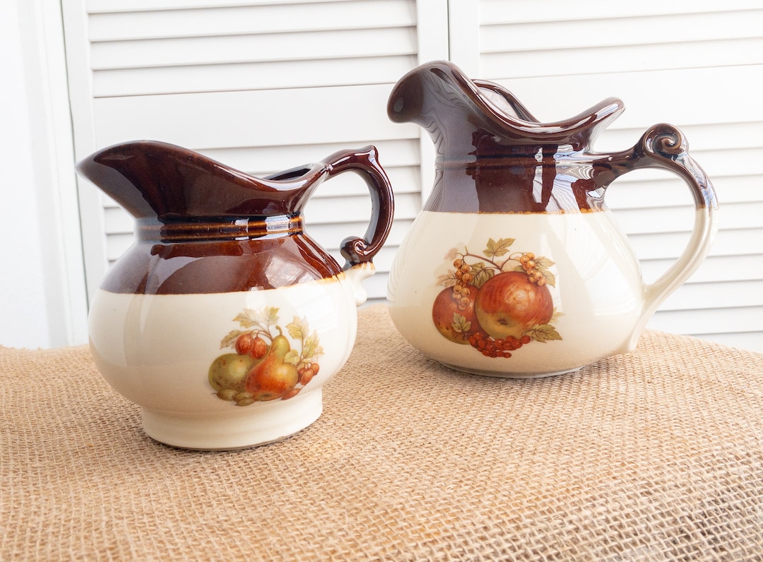 Mccoy Pottery Pitcher Set, 7515, 7525 Mccoy USA, Fruit Medley-apples ...