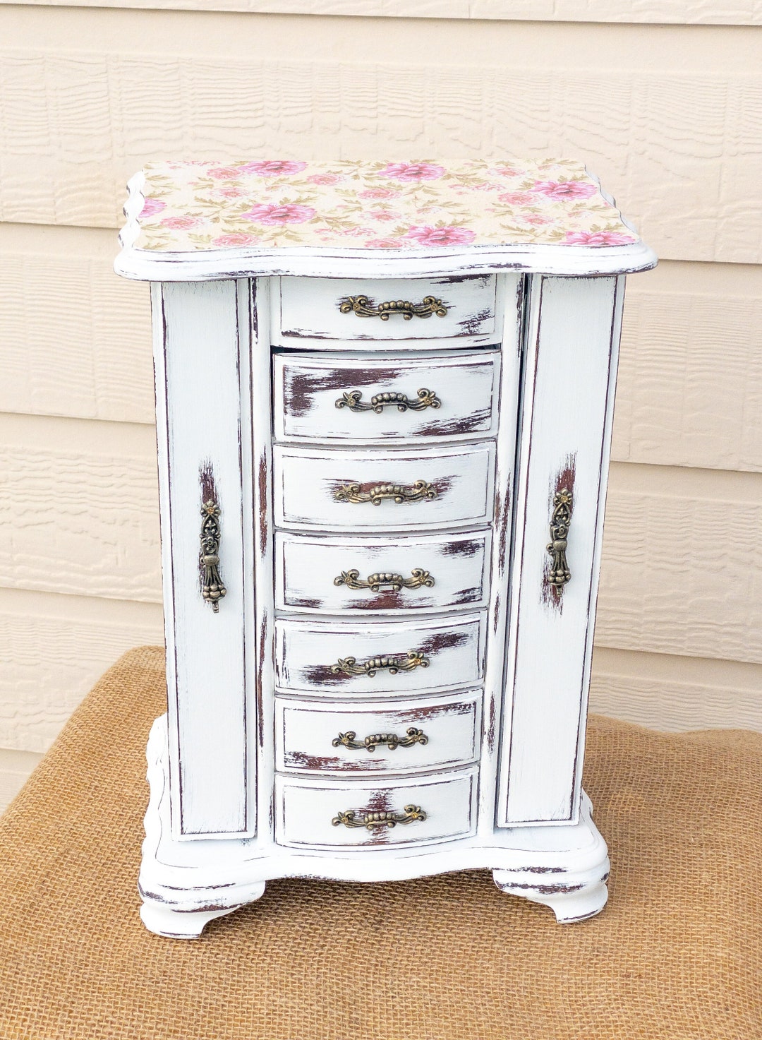Upcycled Jewelry Box, White Distressed Jewelry Organizer, Floral - Etsy