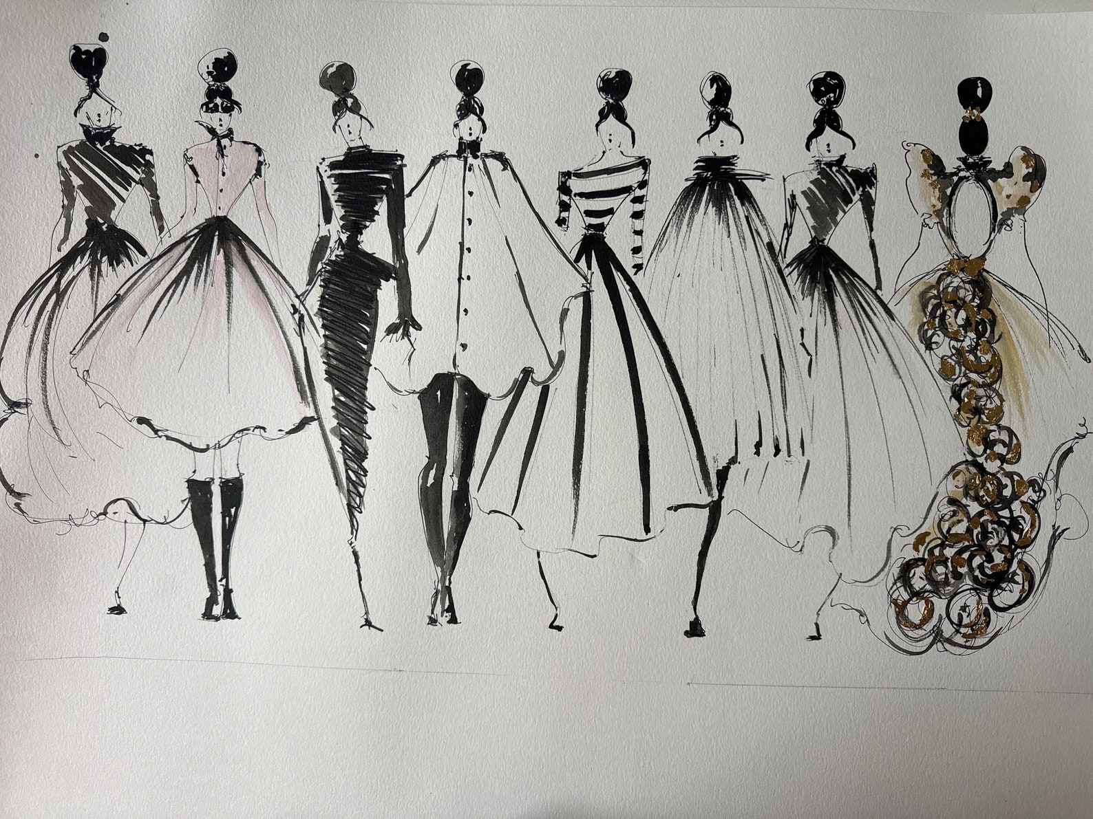 Original Fashion Illustration: Black and White Gala Sketch • 32x14” - Etsy