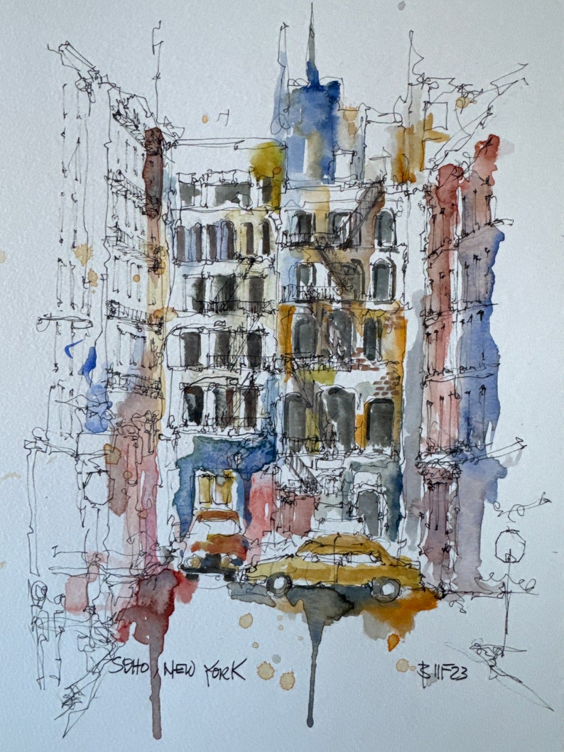 ORIGINAL 9x12”•soho Street in New York City •watercolor Painting - Etsy