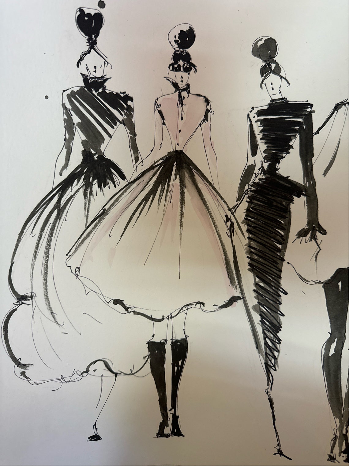 Original Fashion Illustration: Black and White Gala Sketch • 32x14” - Etsy