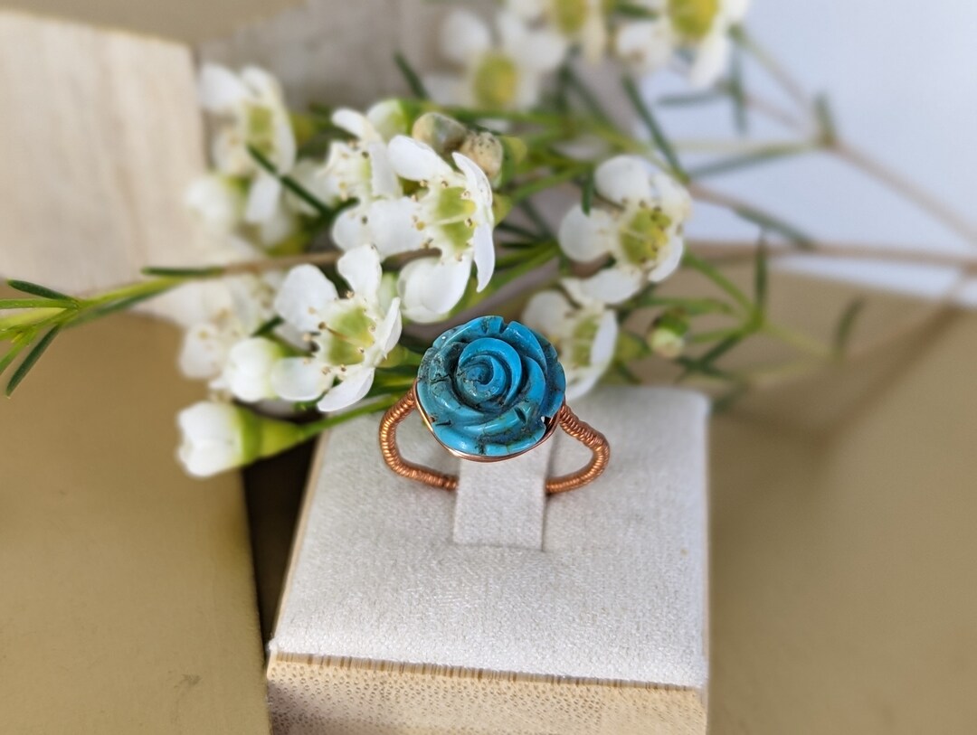 Turquoise Rose Ring Stackable Rings for Women Dainty Copper Wire ...