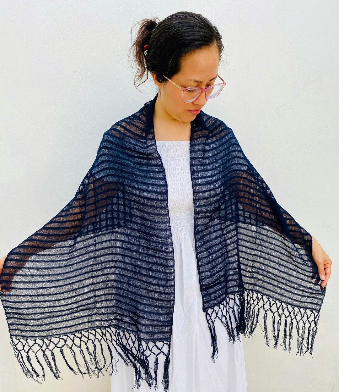 Navy Mexican Rebozo Navy Blue 100% Cotton /70" Inches (including ...