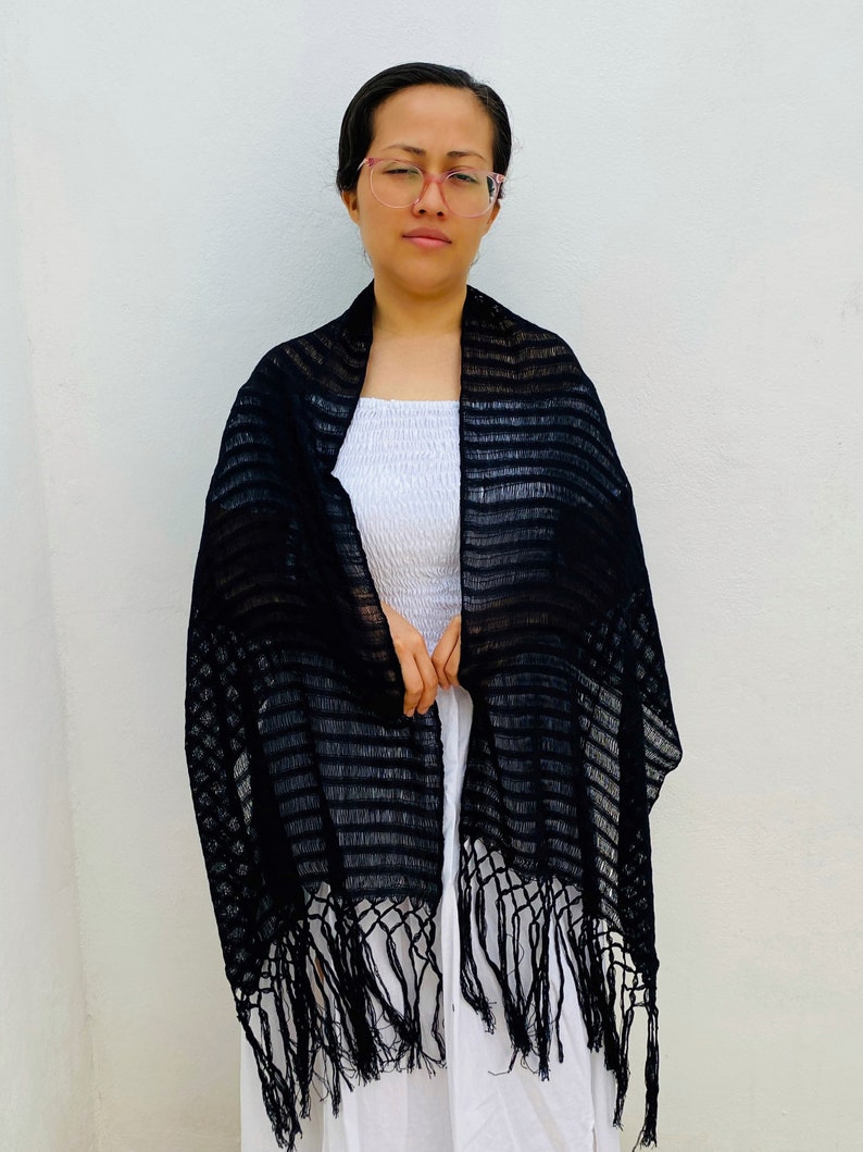 Black Mexican Rebozo Mexicano Color Negro 100% Algodón - Etsy