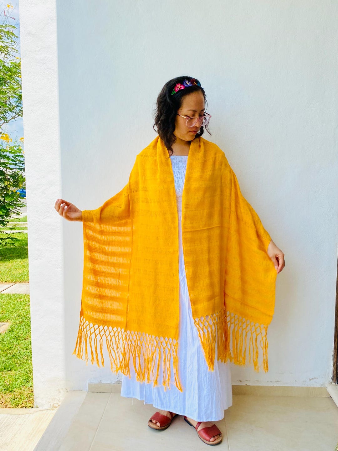 Typical Mexican Yellow Rebozo ~ 2.4 Meters / 95 Inches (including ...