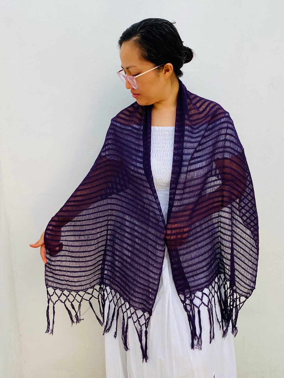 Purple Mexican Rebozo, 100% Cotton, 70" Inches (including Fringes) X 20 ...