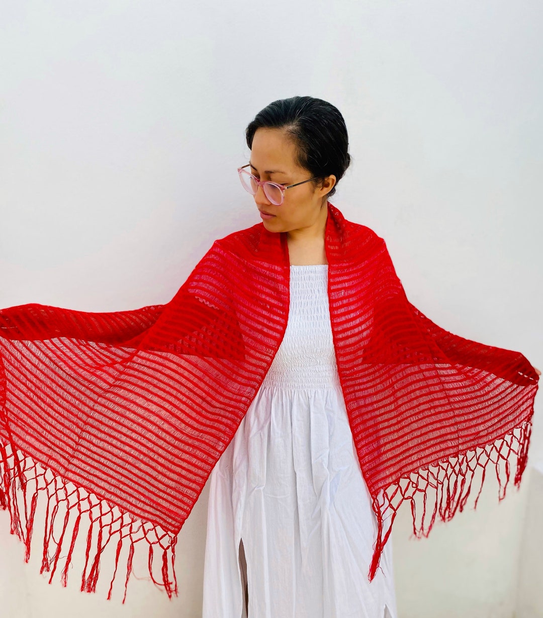 Red Mexican Rebozo Mexican Red Color 100% Cotton /70" Inches (including ...