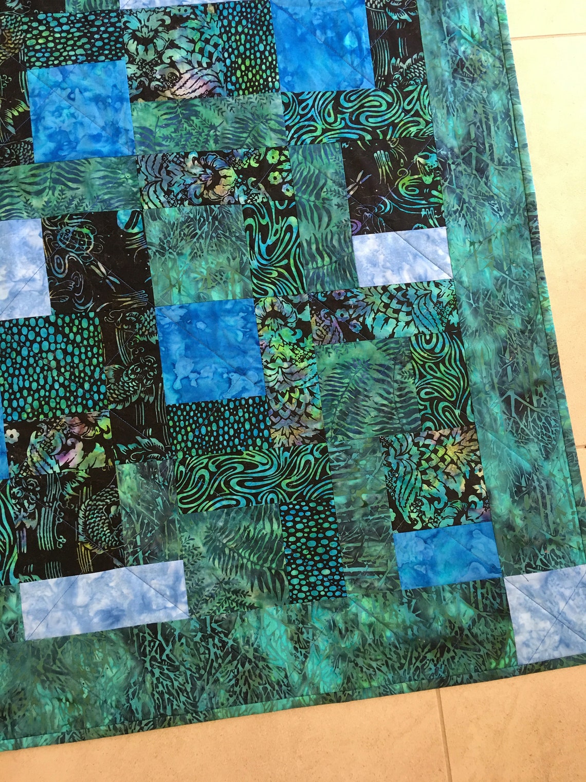 Patchwork Green/ Blue Batik Quilt Play Mat All Cotton - Etsy