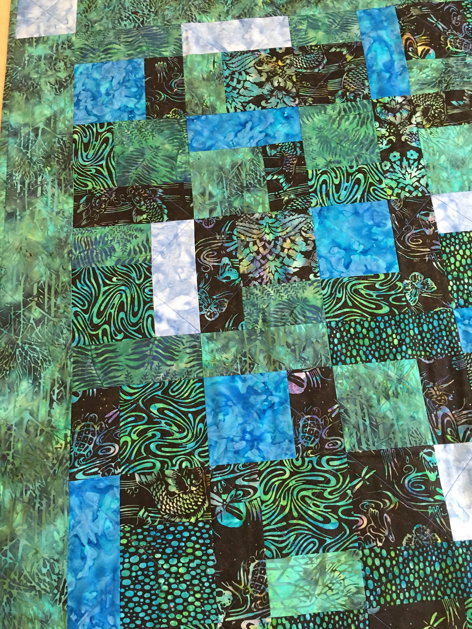 Patchwork Green/ Blue Batik Quilt Play Mat All Cotton - Etsy
