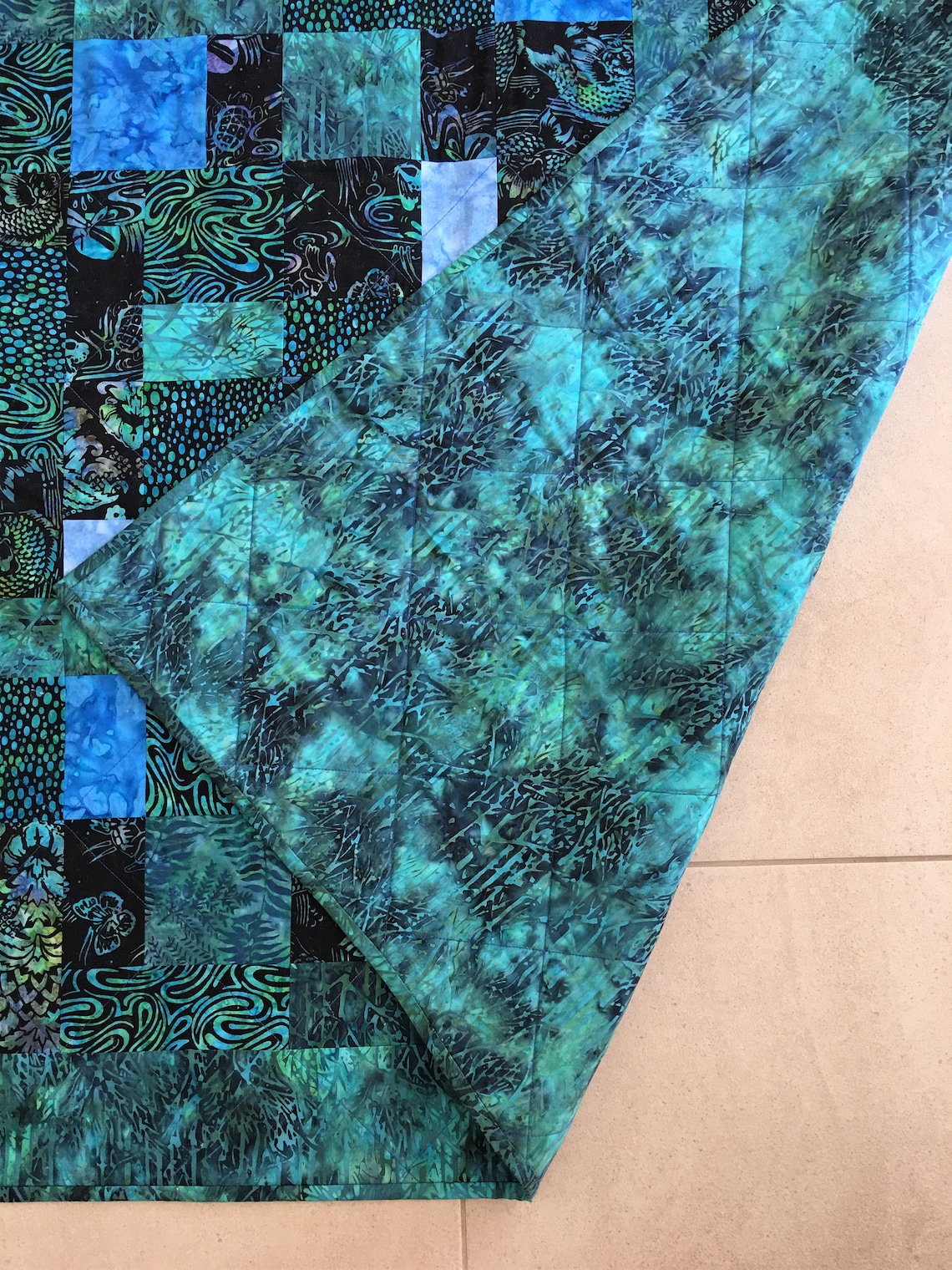 Patchwork Green/ Blue Batik Quilt Play Mat All Cotton - Etsy