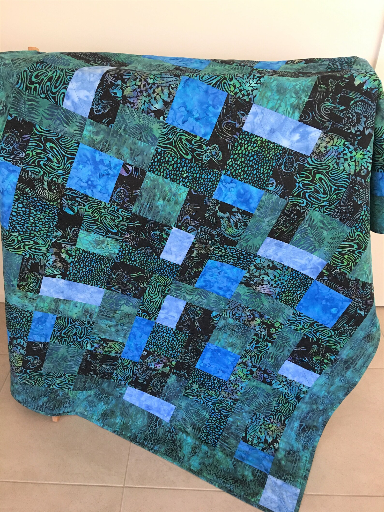 Patchwork Green/ Blue Batik Quilt Play Mat All Cotton - Etsy