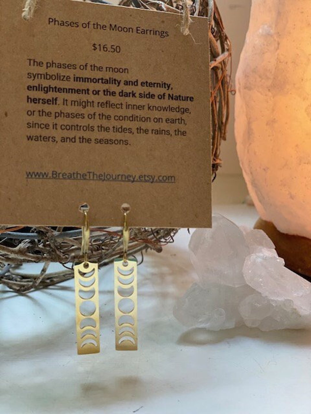 Phases of the Moon Rectangle Drop Earring With Raw Brass - Etsy