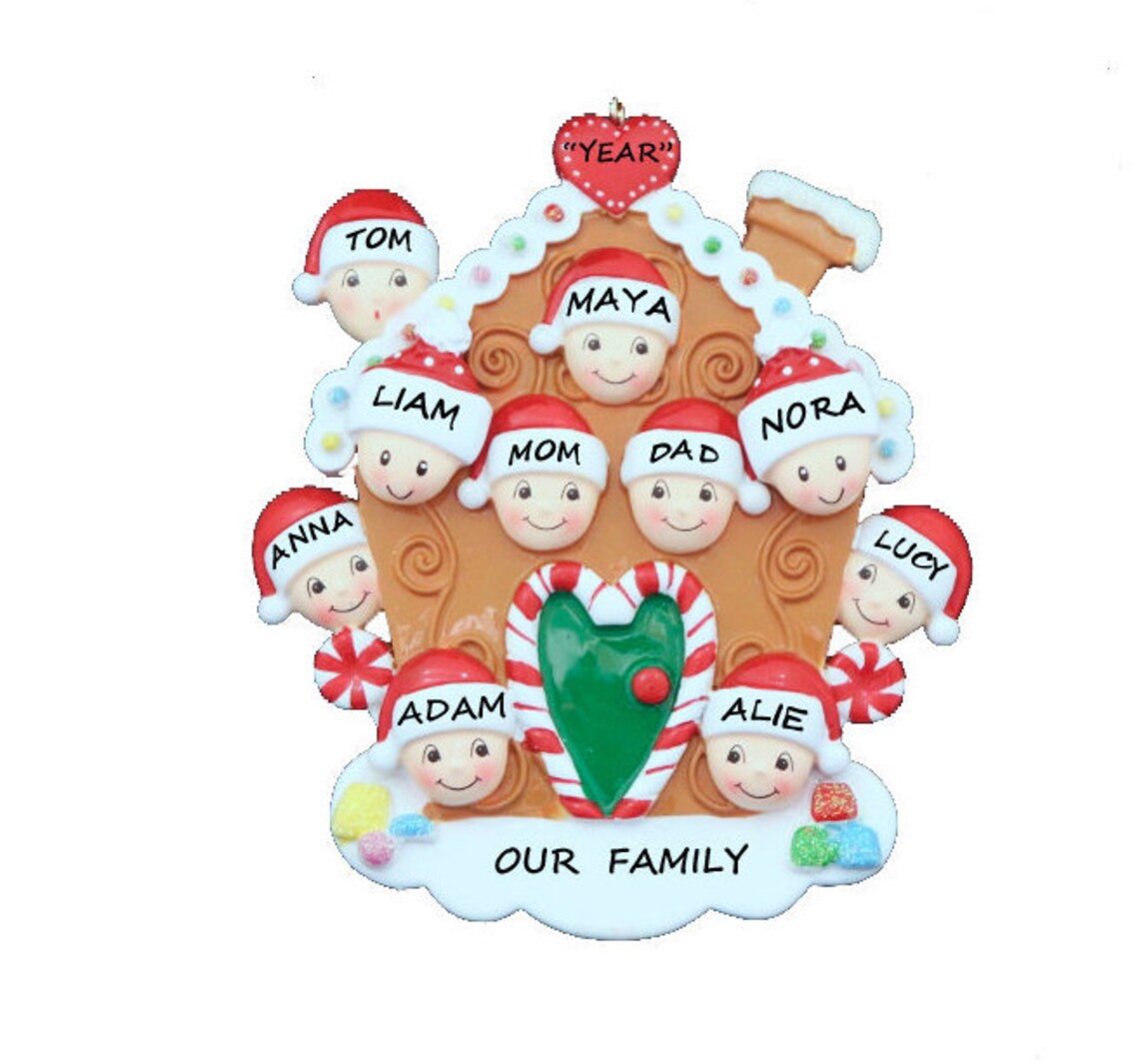 Custom Personalized Gingerbread House Family of 10 Ornament - Etsy