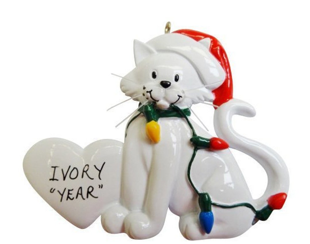 Personalized Cat Kitty Ornament With Christmas Lights - White Cat ...
