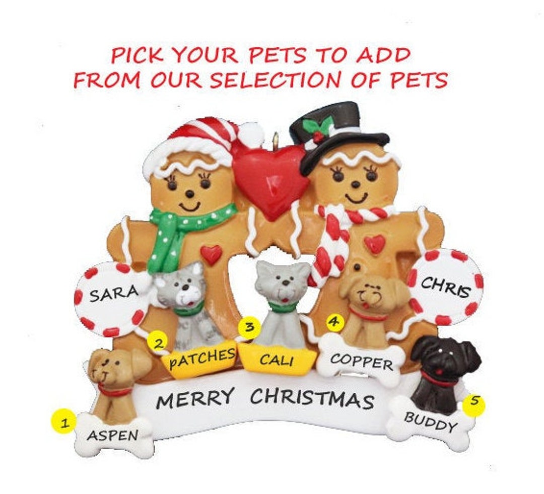 Personalized Gingerbread Couple Ornament With 5 Dogs or Cats Added ...