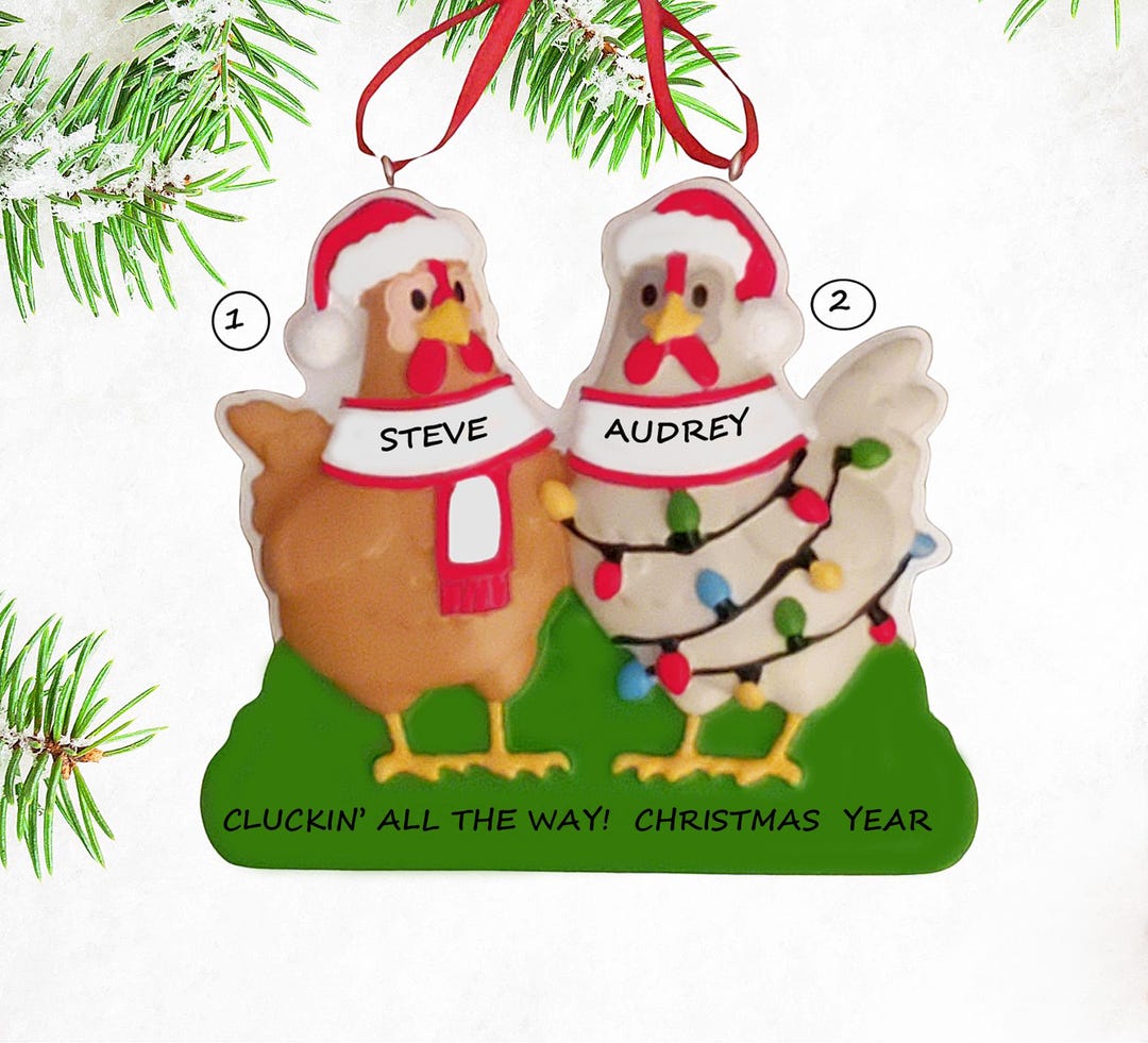 Personalized Adorable Chicken Couple Christmas Ornament Ready to ...