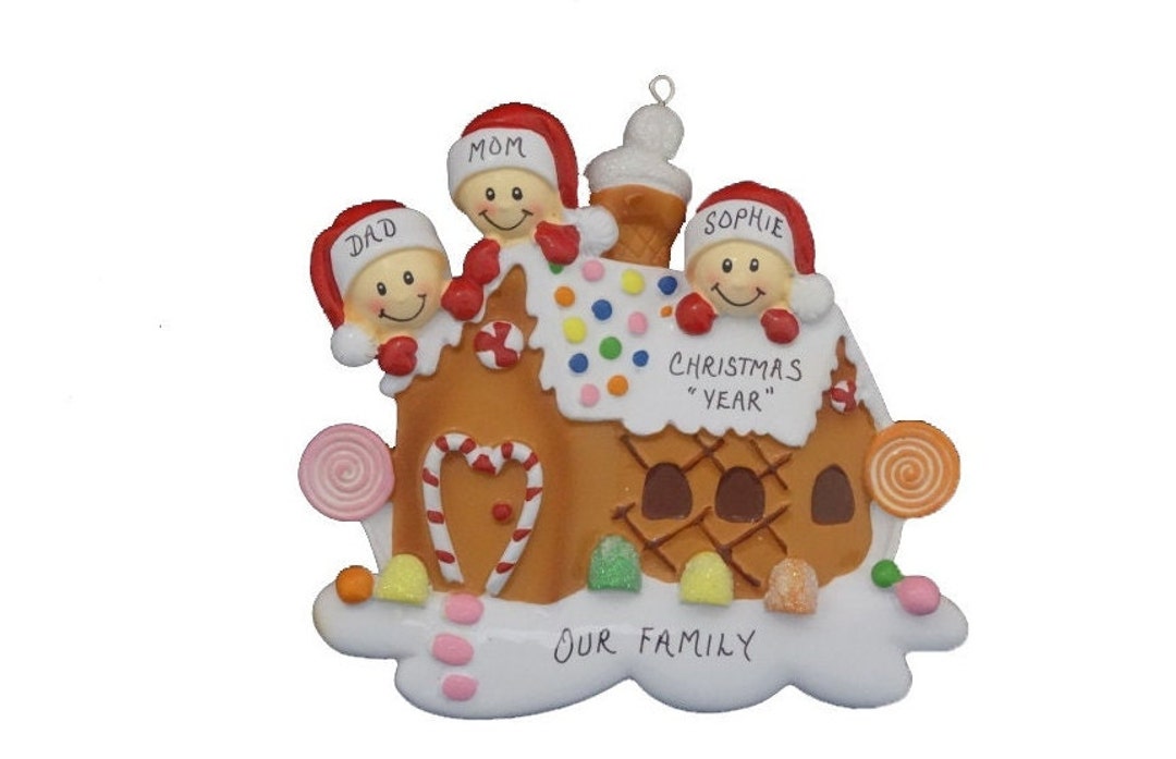 Custom Personalized Gingerbread House Family of 3 Ornament ...