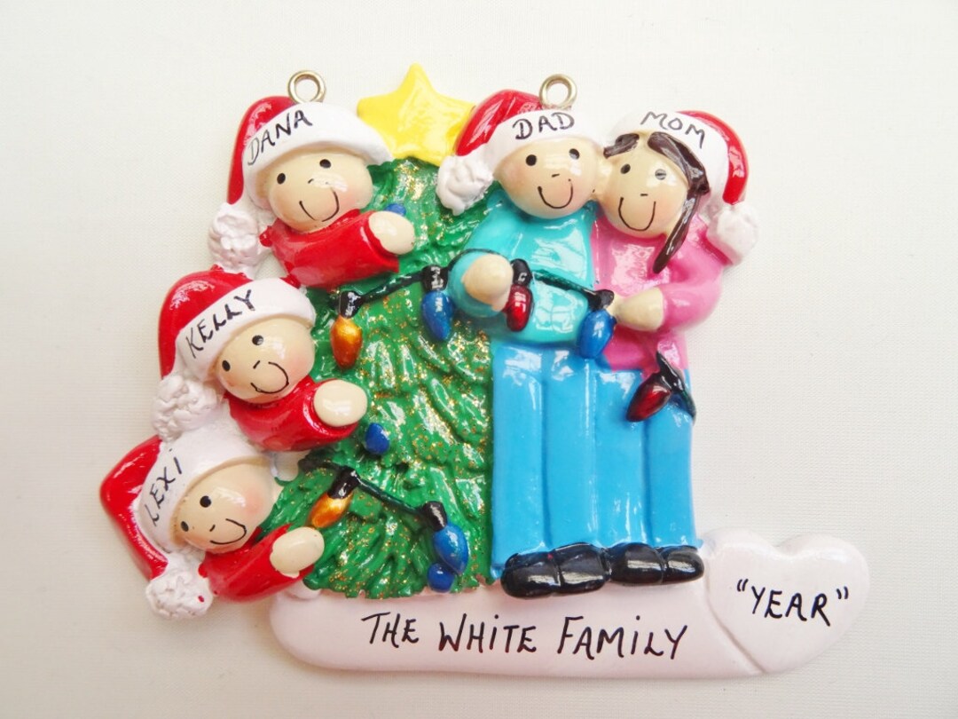 Family of 5 Decorating Tree Christmas Ornament - Family of 5 ...
