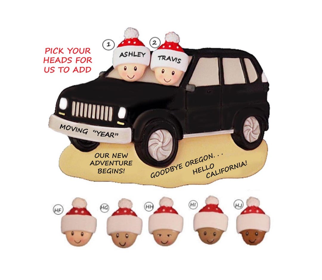 SUV Couple Moving Personalized Ornament - Multi-racial Couple Move Fun ...