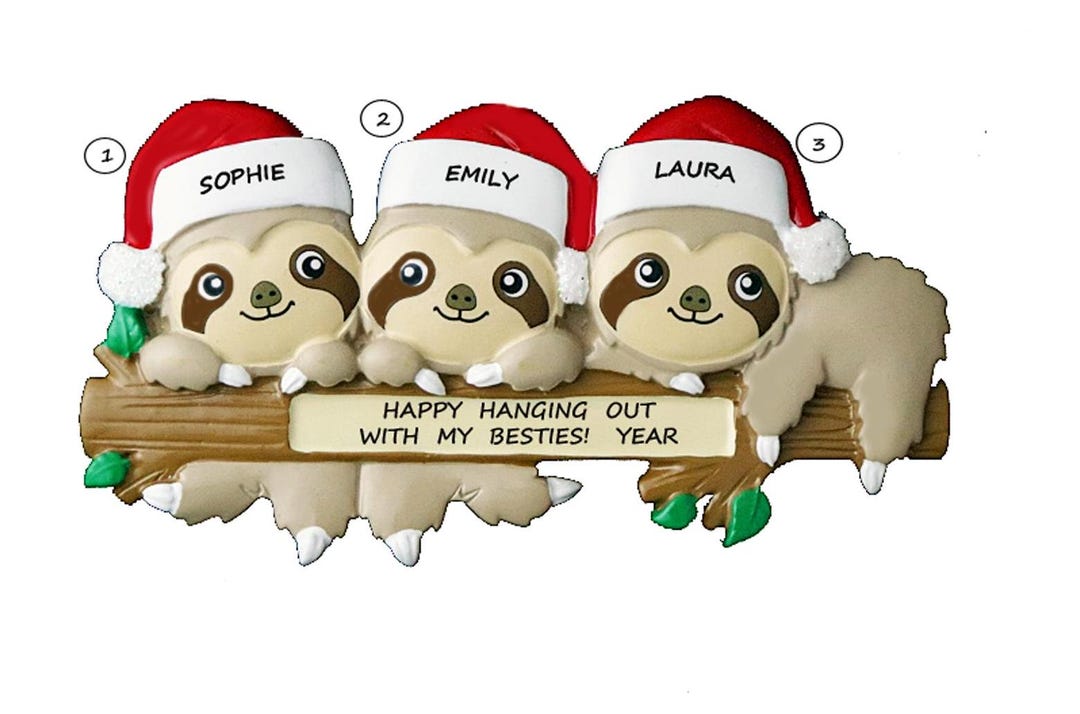3 Best Friends Sloth Personalized Ornament - 3 Sloth-some Best Friends ...