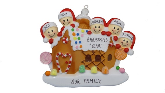 Custom Personalized Gingerbread House Family of 5 Ornament - Etsy