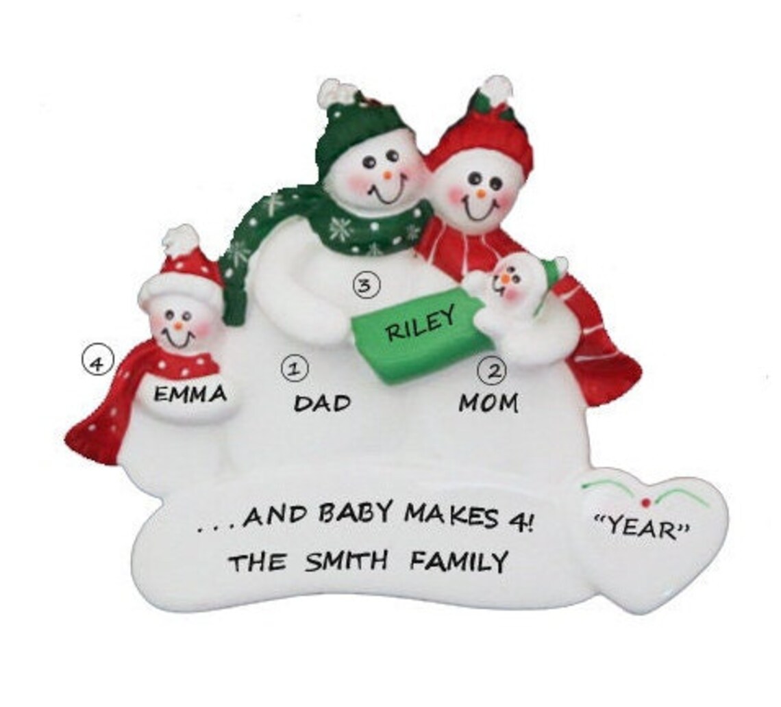 Family of 4 Personalized Ornament With New Baby- Family of 4 Ornament ...