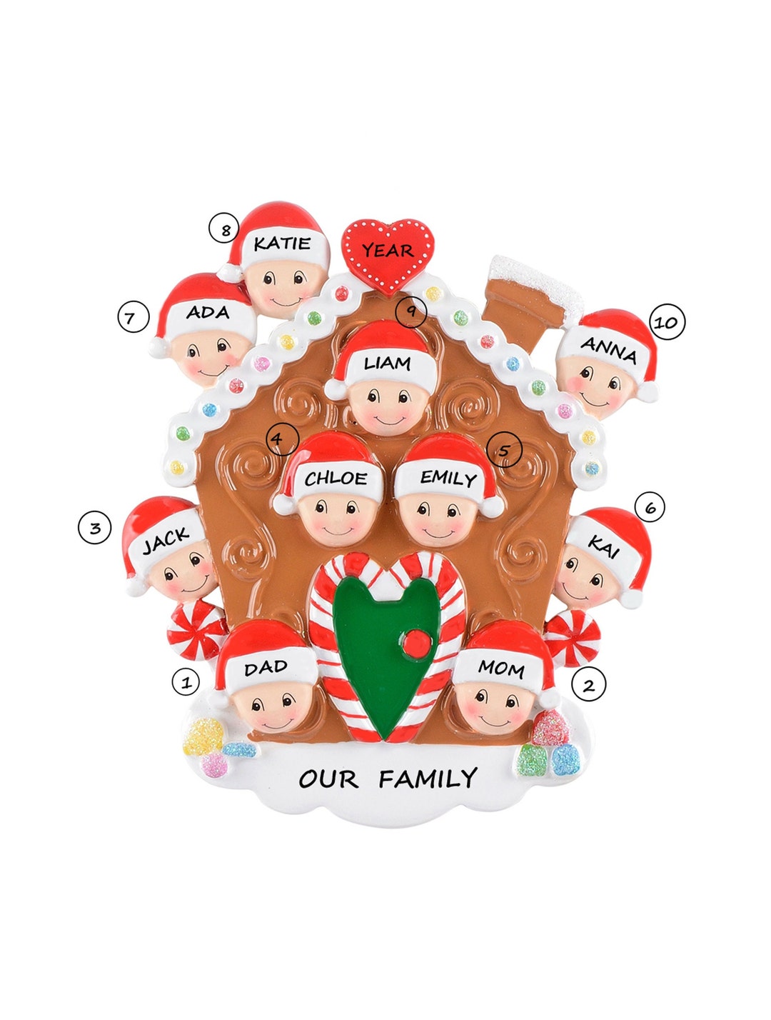 Custom Personalized Gingerbread House Family of 10 Ornament ...