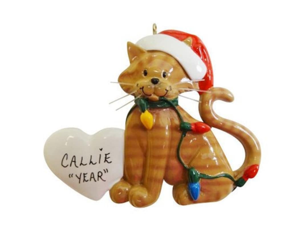Personalized Cat Kitty Ornament With Christmas Lights - Orange Cat ...