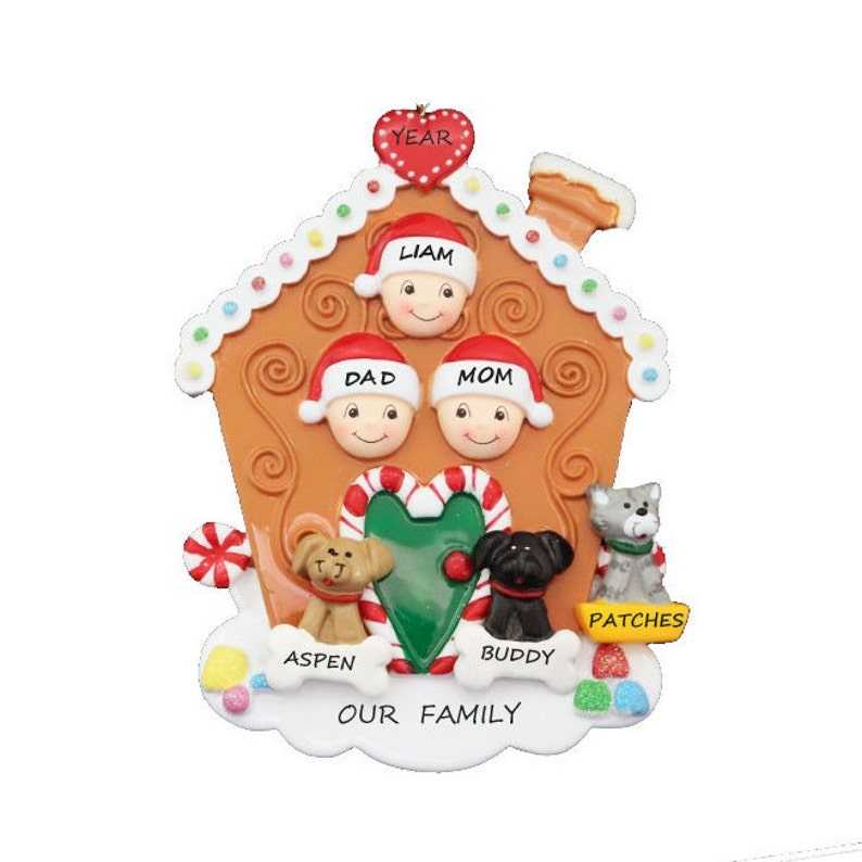 Gingerbread House Family 3 Personalized Ornament With 3 Dogs - Etsy
