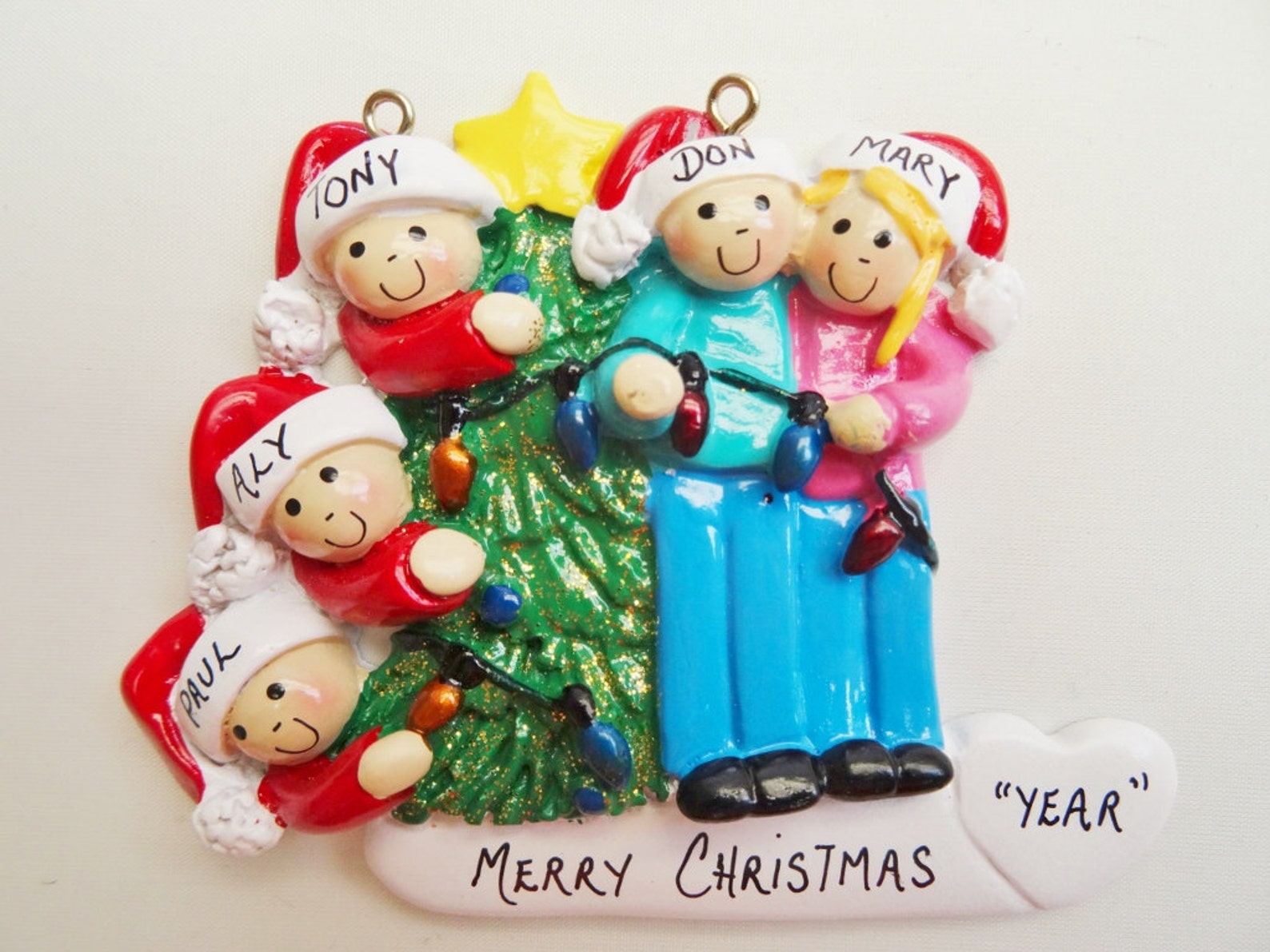 Family of 5 Decorating Tree Christmas Ornament - Family of 5 ...