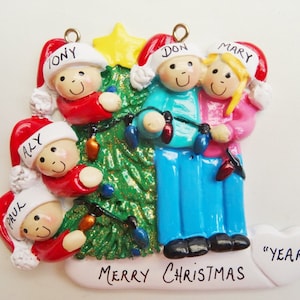 Family of 5 Decorating Tree Christmas Ornament - Family of 5 ...