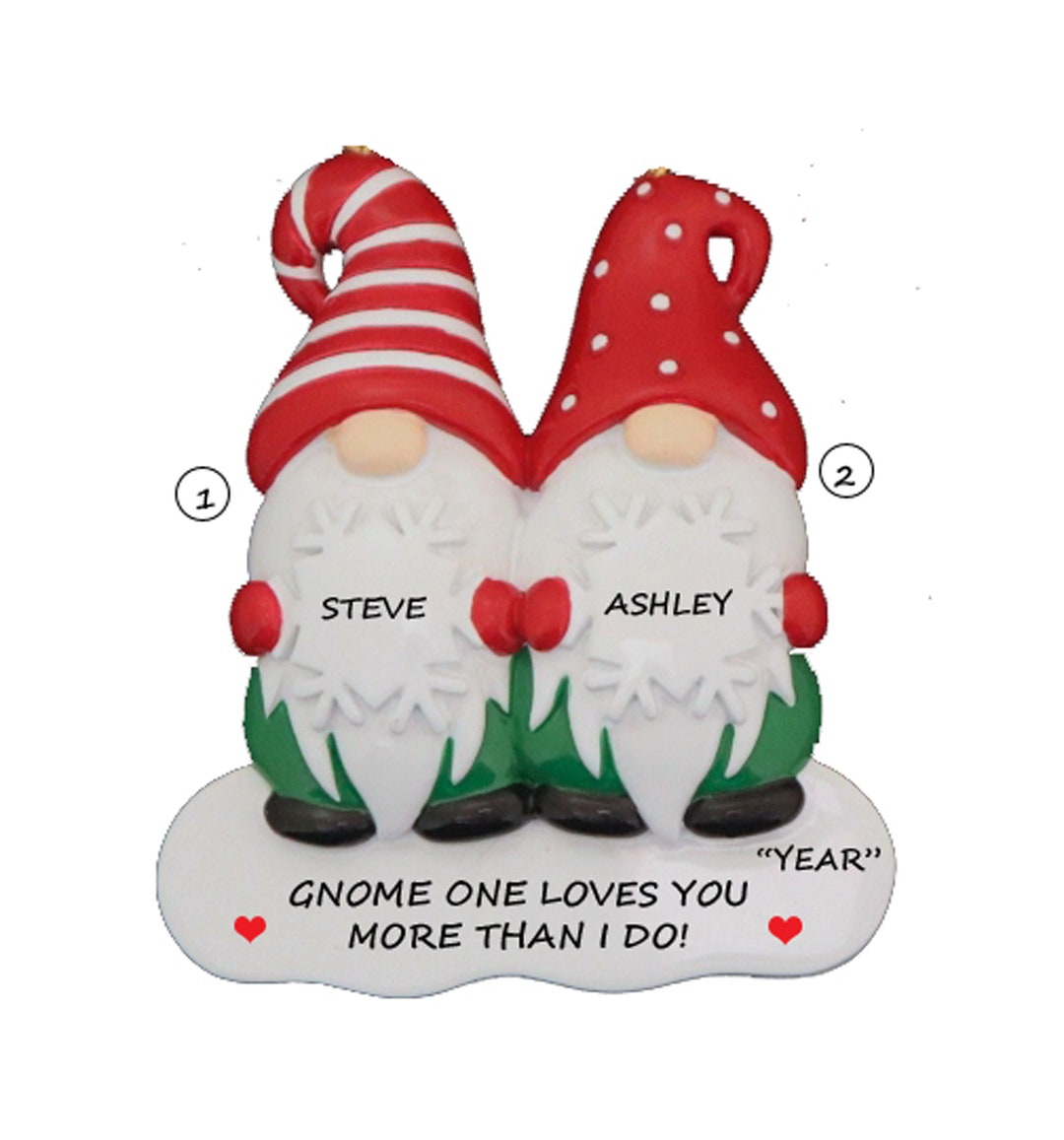 Gnome Couple Personalized Ornament - Gnomes in Love Couple Christmas ...
