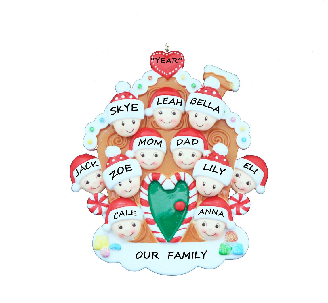 Custom Personalized Gingerbread House Family of 11 Ornament - Etsy