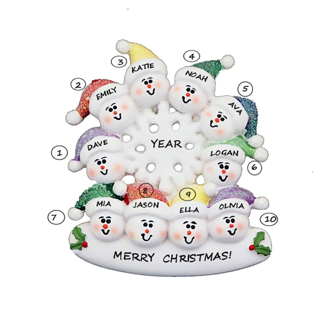 Personalized Snow Family of 10 Ornament - Personalized Grandparents ...