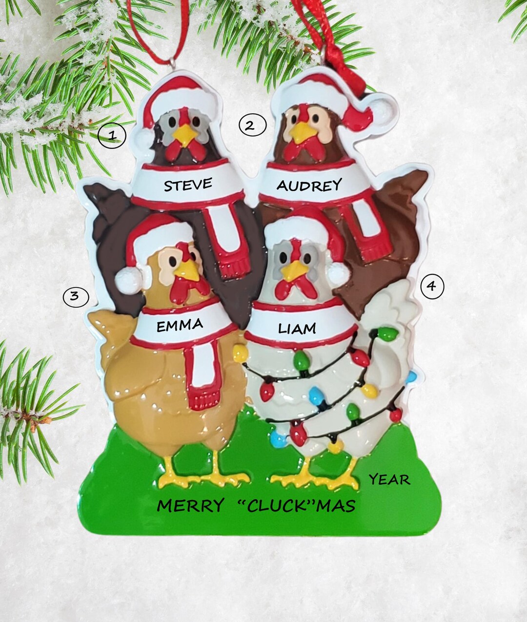 Personalized Adorable 4 Chickens Christmas Ornament Ready to Celebrate ...